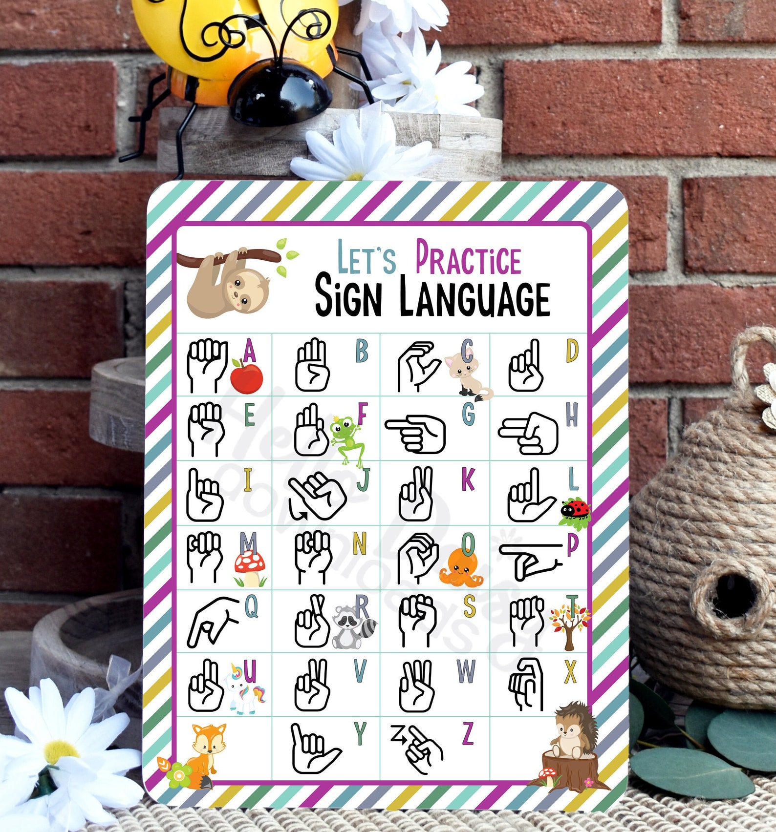 Learning Board ASL Sign Language Let's Practice Fun | Etsy