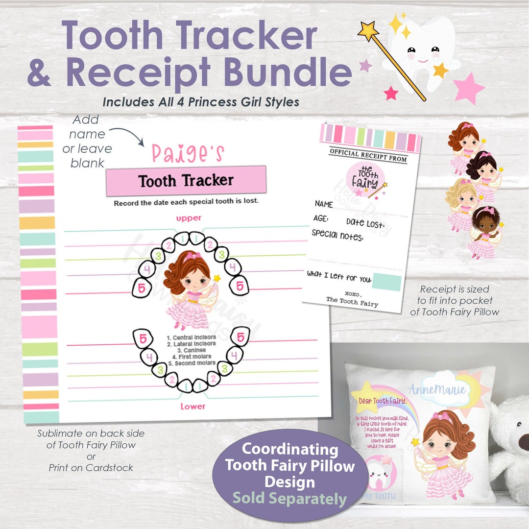 Tooth Tracker and Receipt Bundle for Tooth Fairy | Record Lost Teeth ...