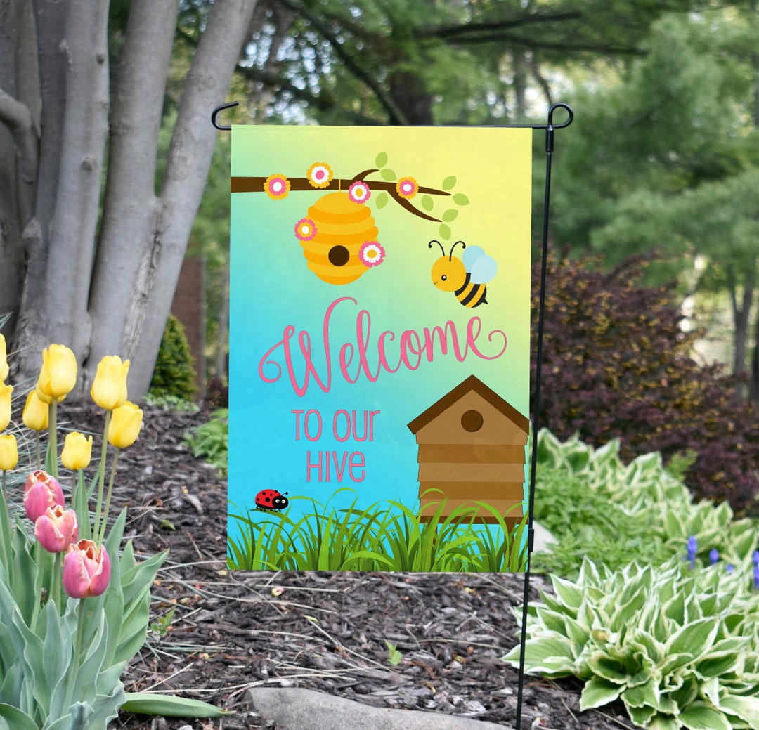 Garden Flag Digital Design | Welcome to Our Hive | Bee and Hive Design ...