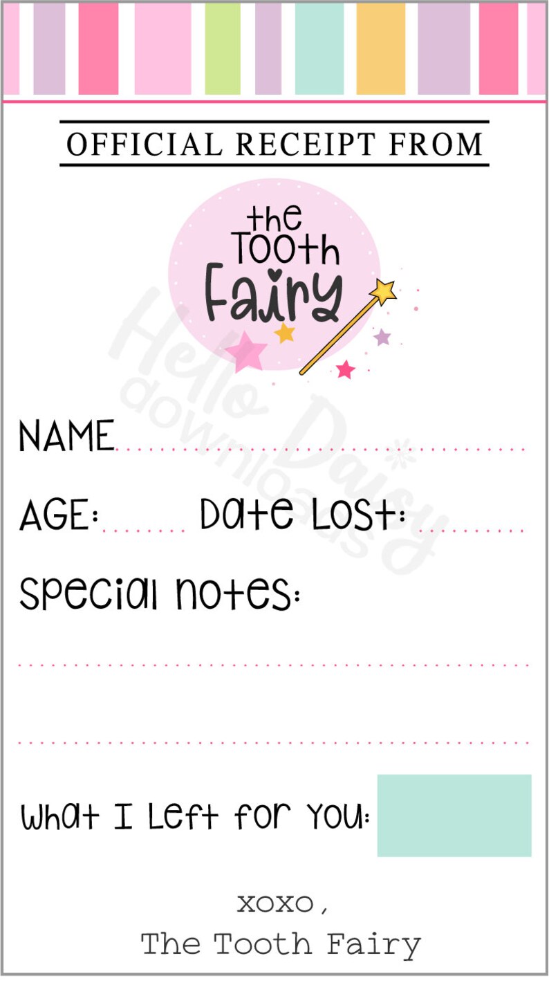 Tooth Tracker and Receipt Tooth Fairy Bundle | Record Lost Teeth ...