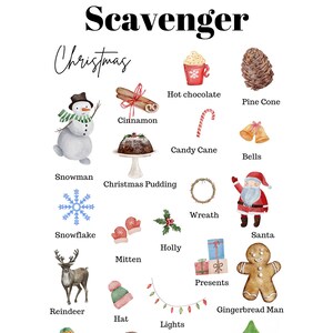 Christmas Scavenger Hunt Printable, Christmas Flashcards, Holiday Games ...