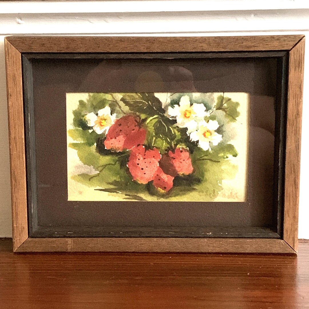 Vintage Strawberry Watercolor Painting Signed C. Shroeder Framed ...