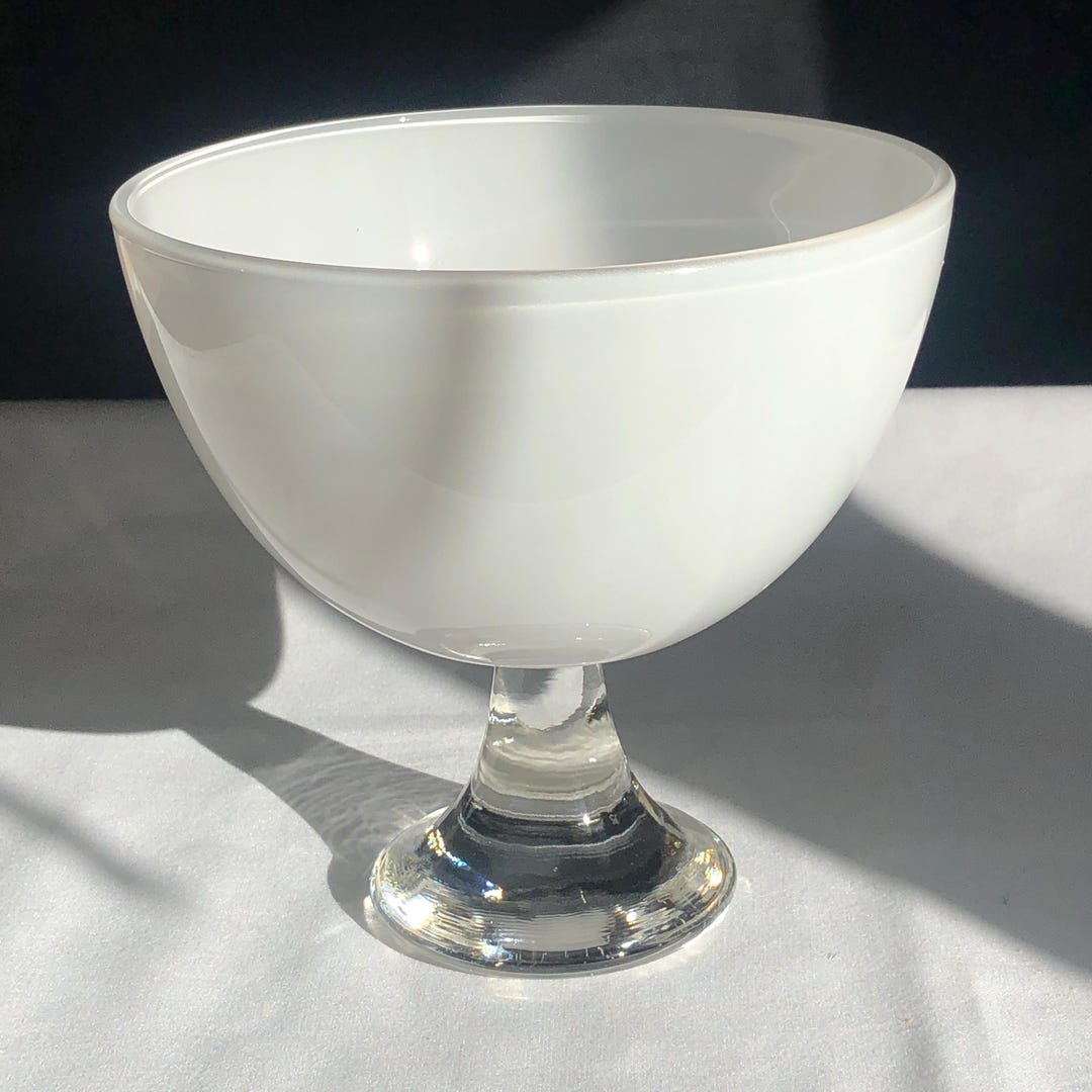Vintage Encapsulated Glass Compote | White Cased Glass Pedestal Bowl ...