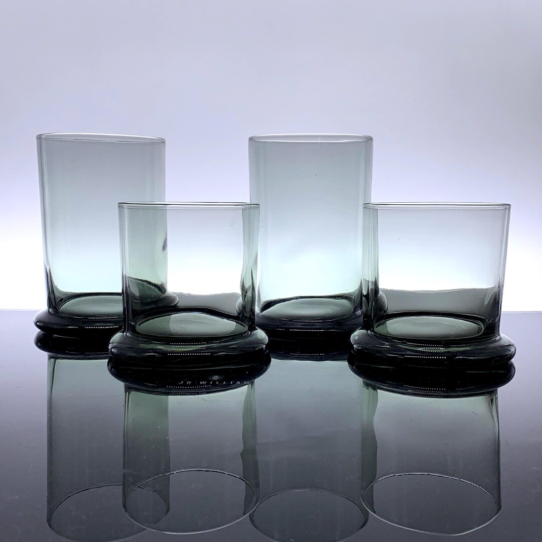 Vintage Smoked Glass Tumblers: Hal Reed Kansas Crystal Co. Barware Set ...