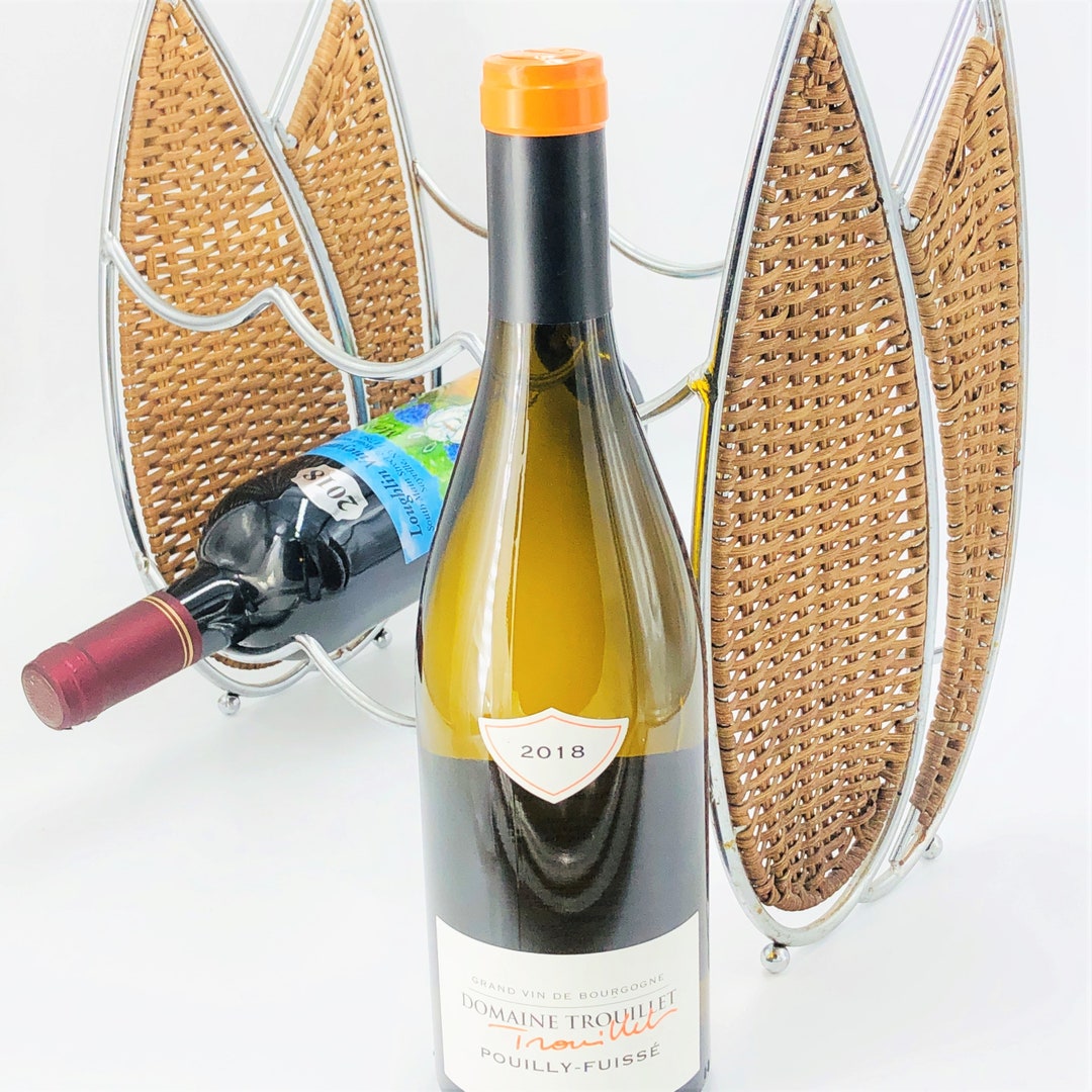Vintage Chrome and Rattan Wine Rack, Mid Century Modern Bottle Holder ...