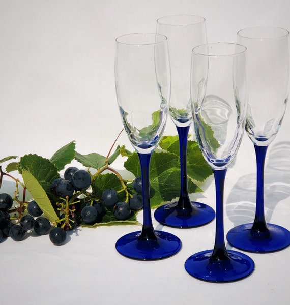 Vintage Luminarc Cobalt Blue Stem Champagne Flutes Cristal - Etsy