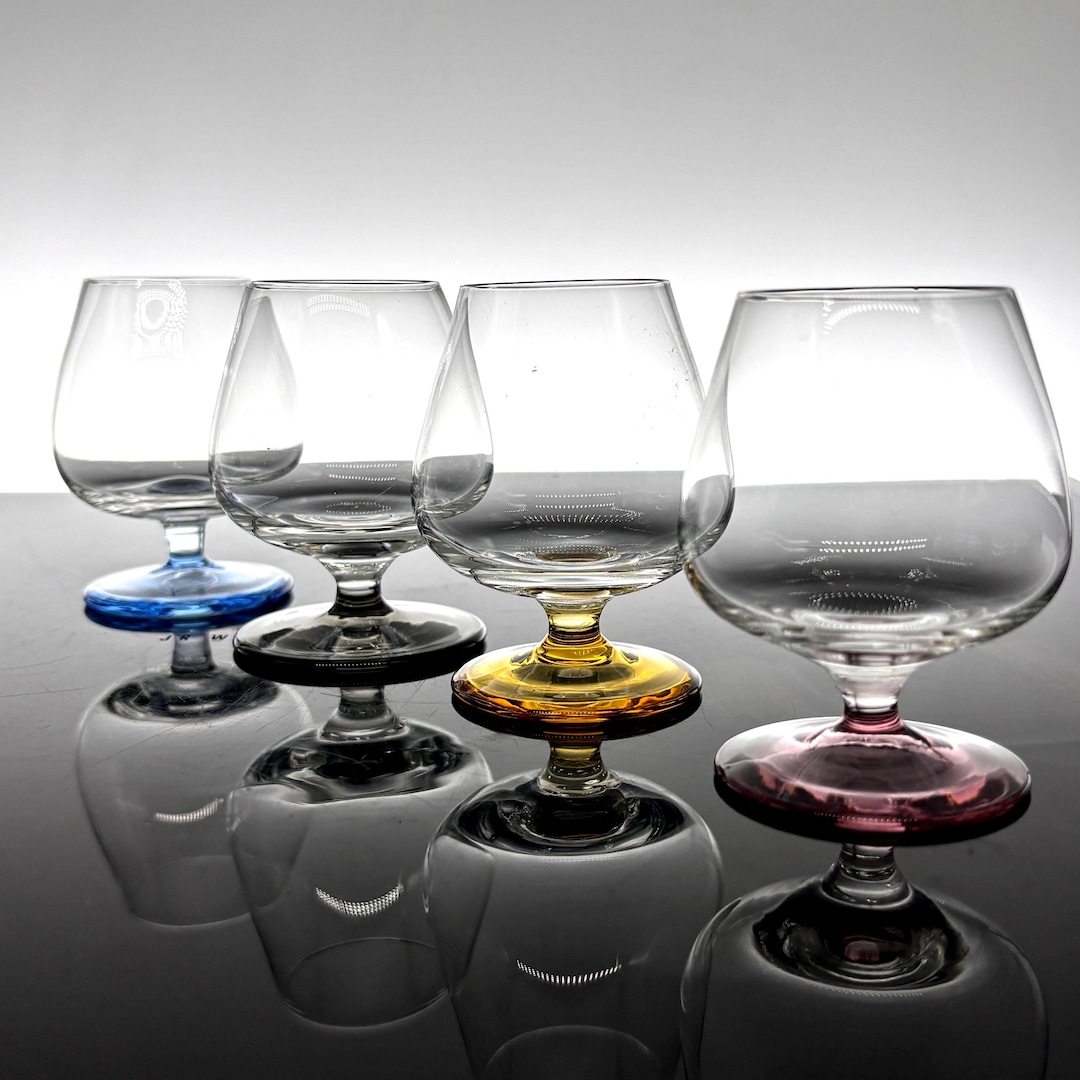 Vintage Mini Snifter Glasses, Colored Base Liqueur Glass Set - Etsy