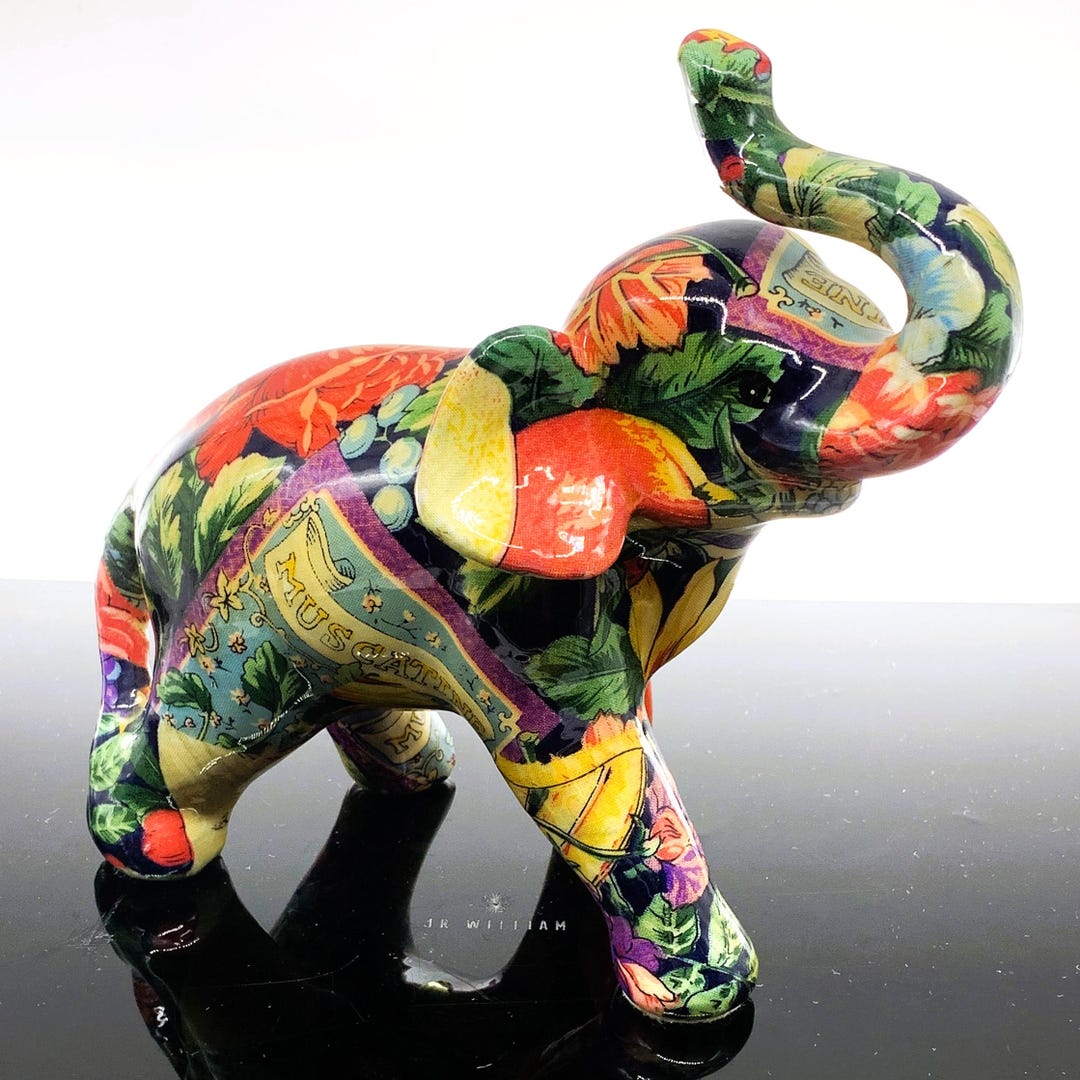 Vintage La Vie Elephant Figurine | Multicolor Floral Patchwork ...