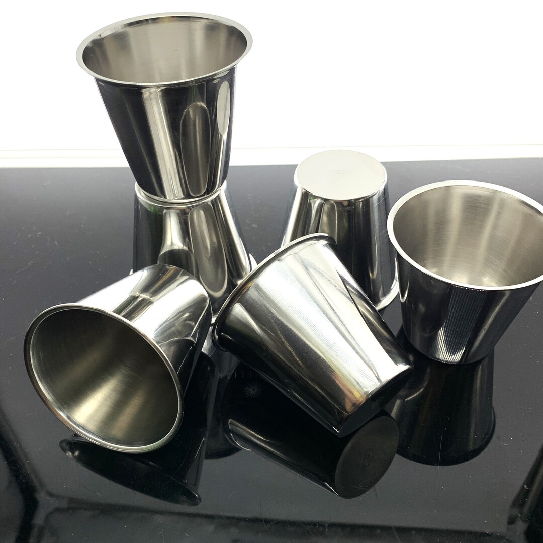 Mid-century Modern Stainless Steel Shot Cups - Danish Stackable Barware ...
