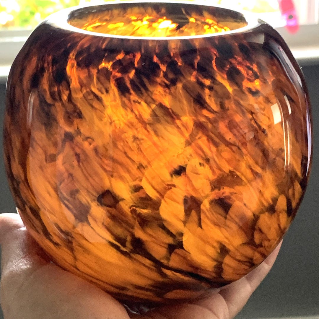 Vintage Tortoise Shell Glass Vase | Hand Blown Glass | Art Glass ...