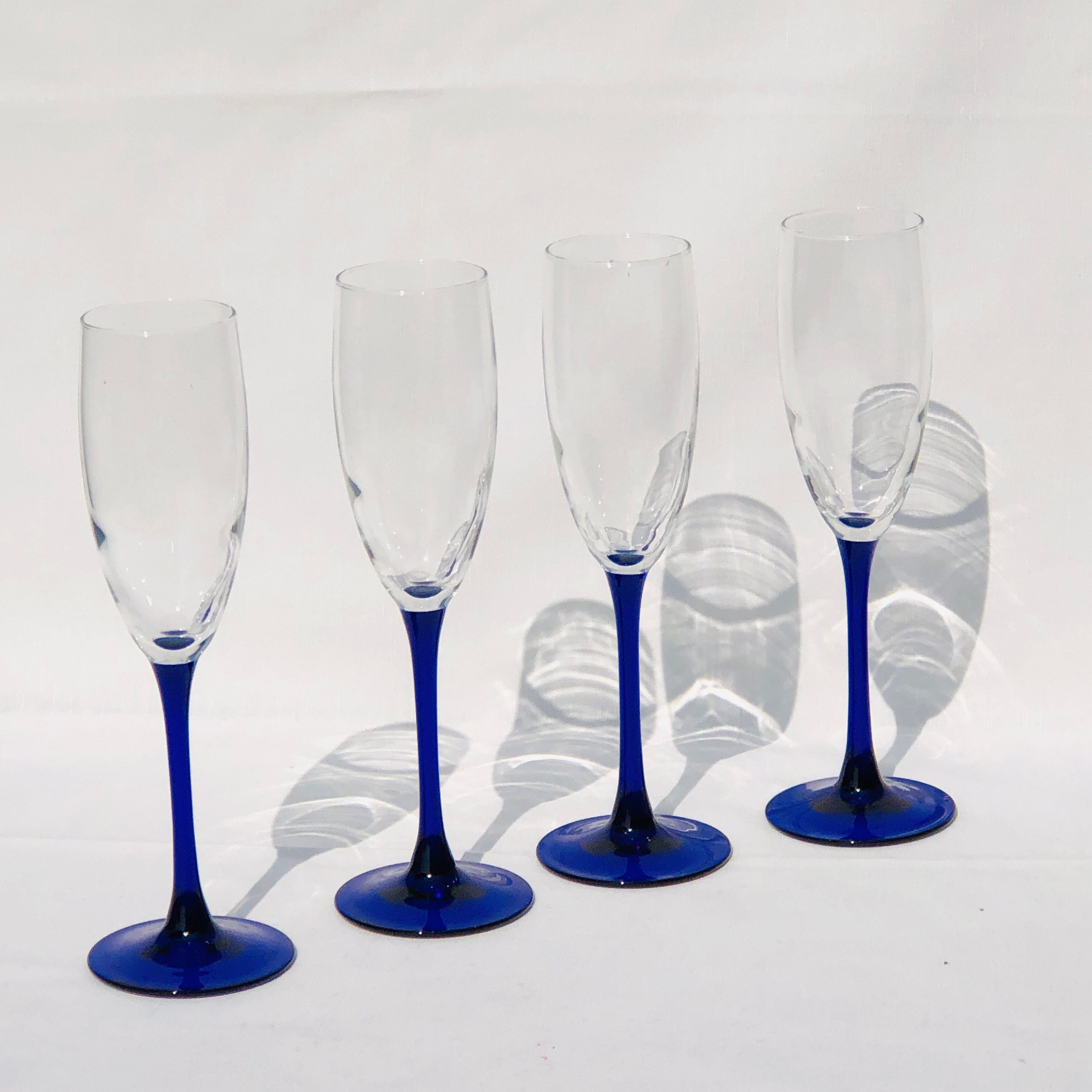 Vintage Luminarc Cobalt Blue Stem Champagne Flutes Cristal - Etsy