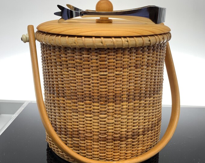 Vintage Nantucket Style Basket Ice Bucket | Woven Ice Bucket With Tongs ...