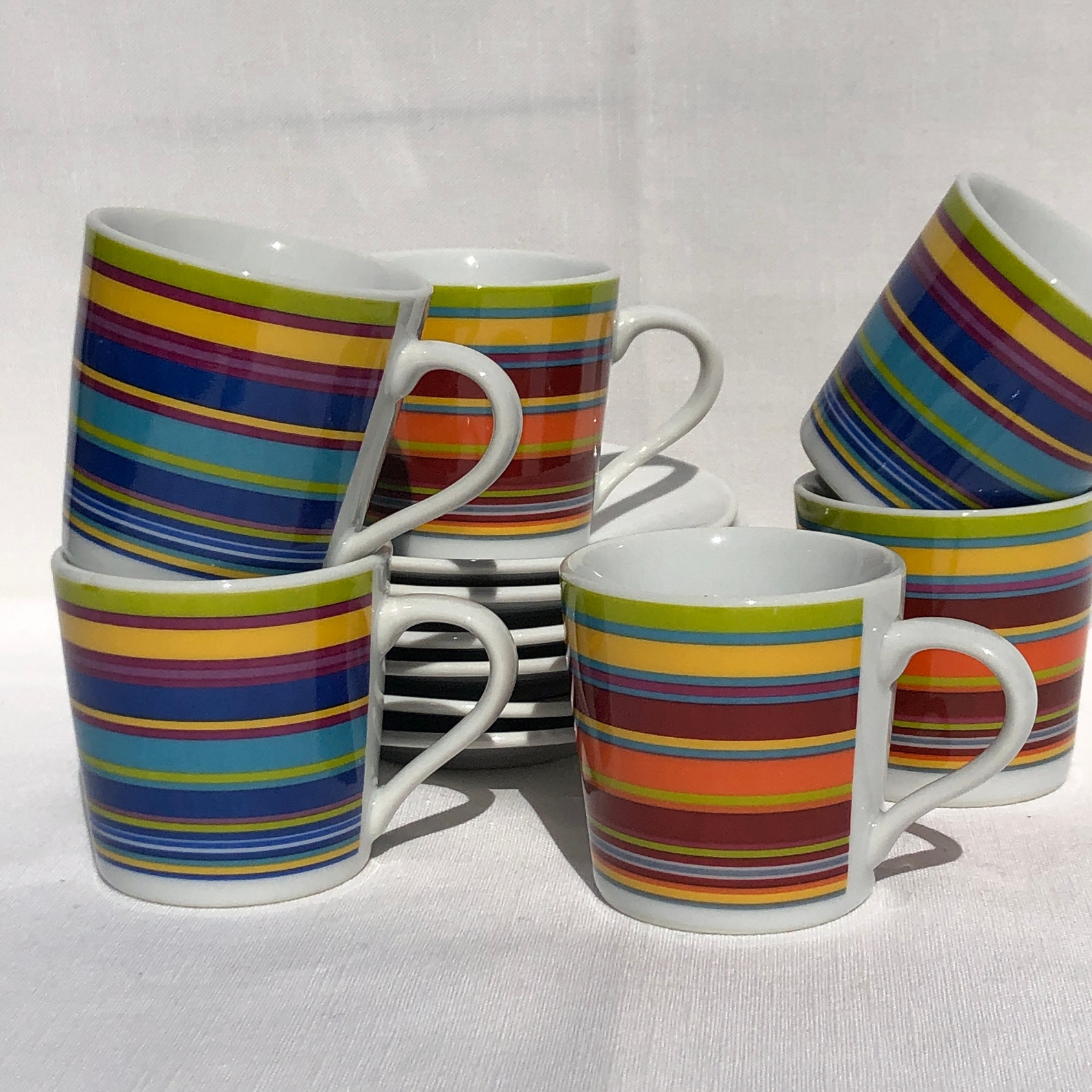 1980's Porcelain Rainbow Stripe Mugs Multicoloured - Etsy