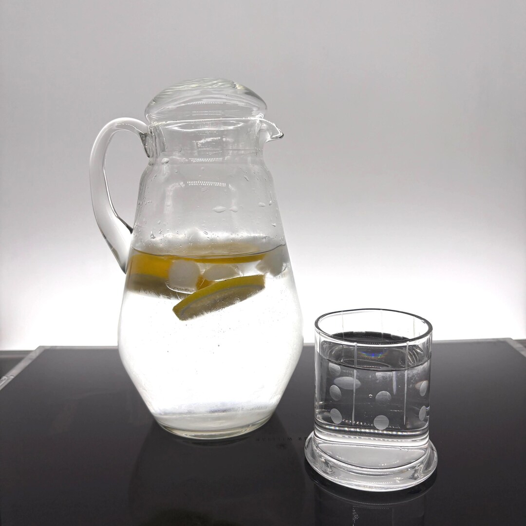 Vintage Glass Covered Pitcher With Lid Plus Bonus Flat Cup, Bedside ...