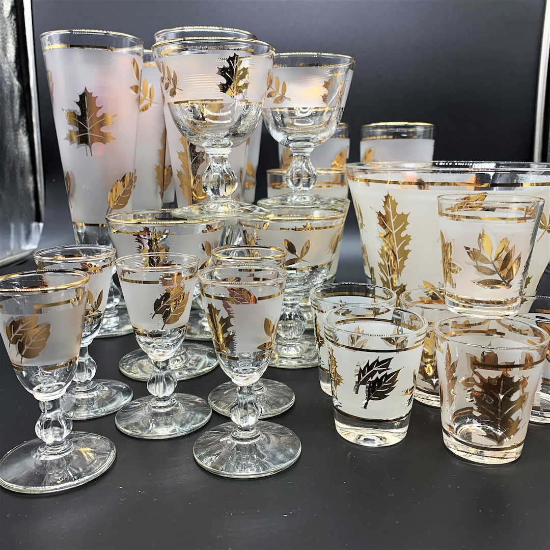 Vintage Libbey Gold Foliage Frosted Glassware: Mid-century Modern ...