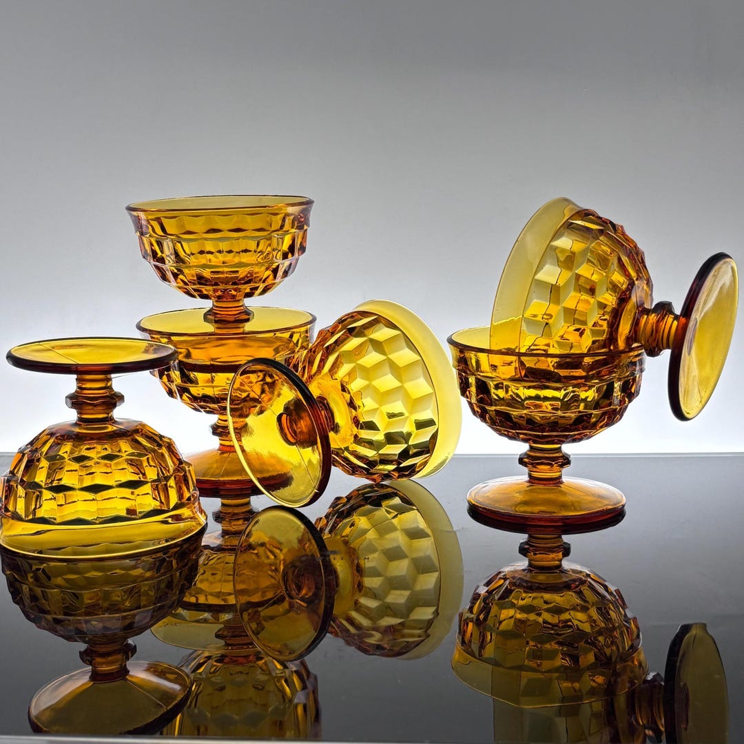 Vintage Indiana Glass Amber Dessert Glasses Whitehall Pattern Set of 6 ...