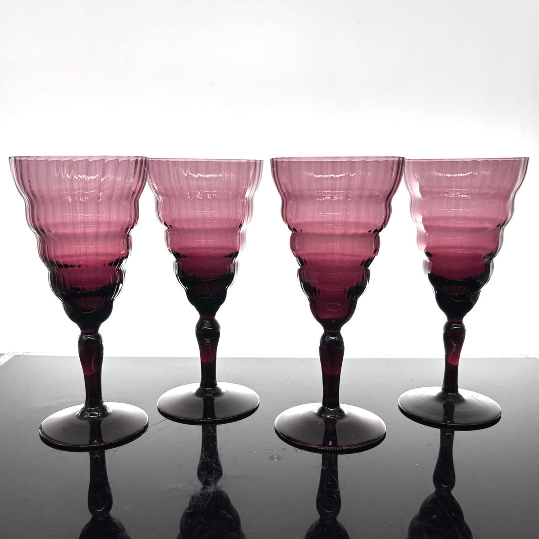 Art Deco Amethyst Ripple Glass Goblets | Utility Glass Works | Vintage ...