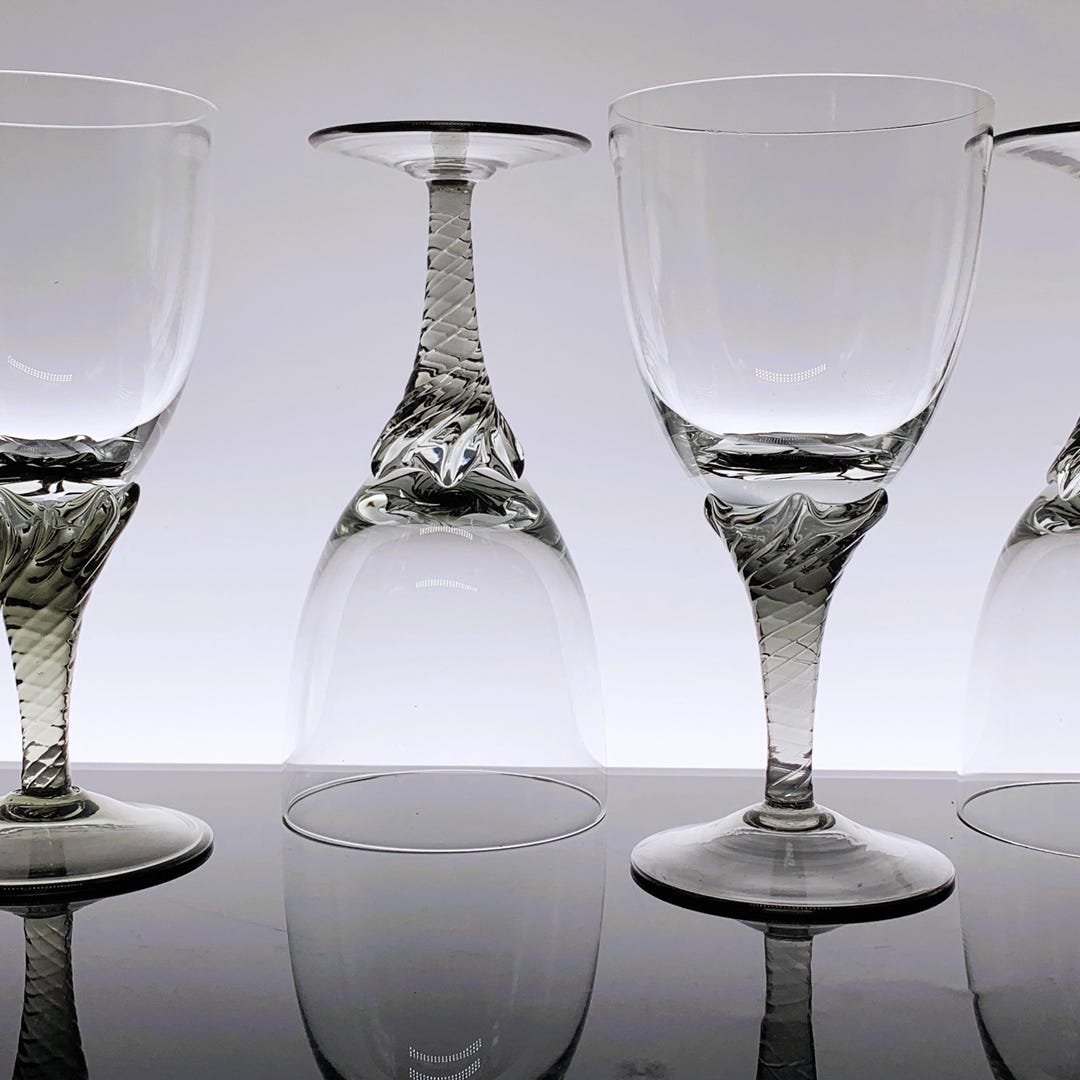 Vintage Twisted Stem Design Sherry Glasses | Smokey Stem Clear Bowl ...