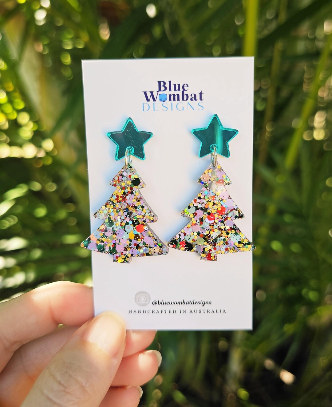Christmas Tree Glitter Resin Dangle Earrings Handmade - Etsy