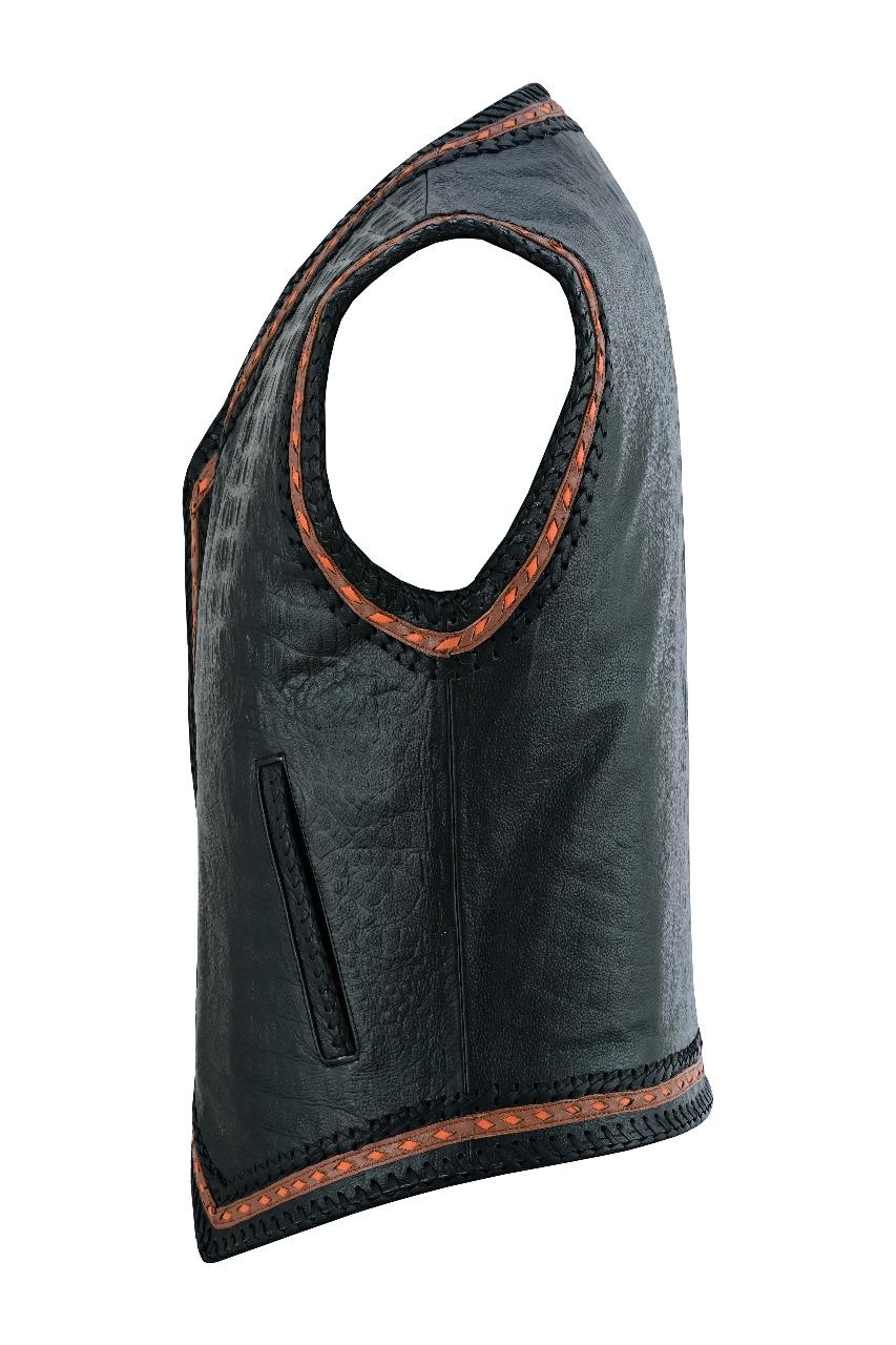 Men's Black Crocodile Embossed Leather Biker Vest Concealed Carry ...