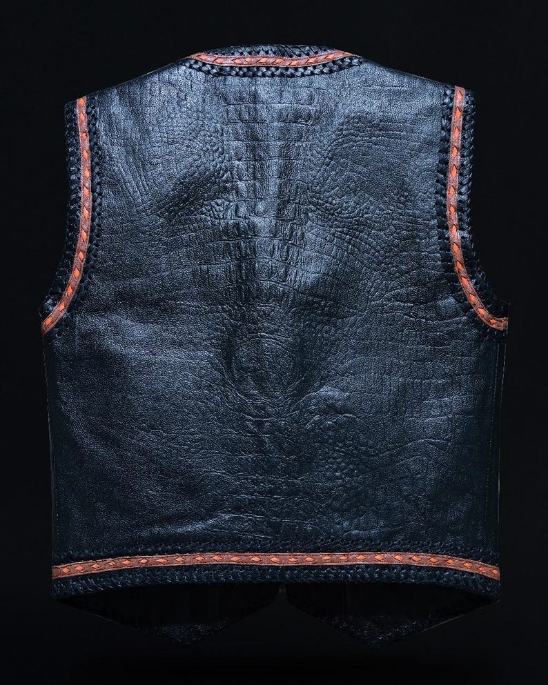 Men's Black Crocodile Embossed Leather Biker Vest Concealed Carry ...