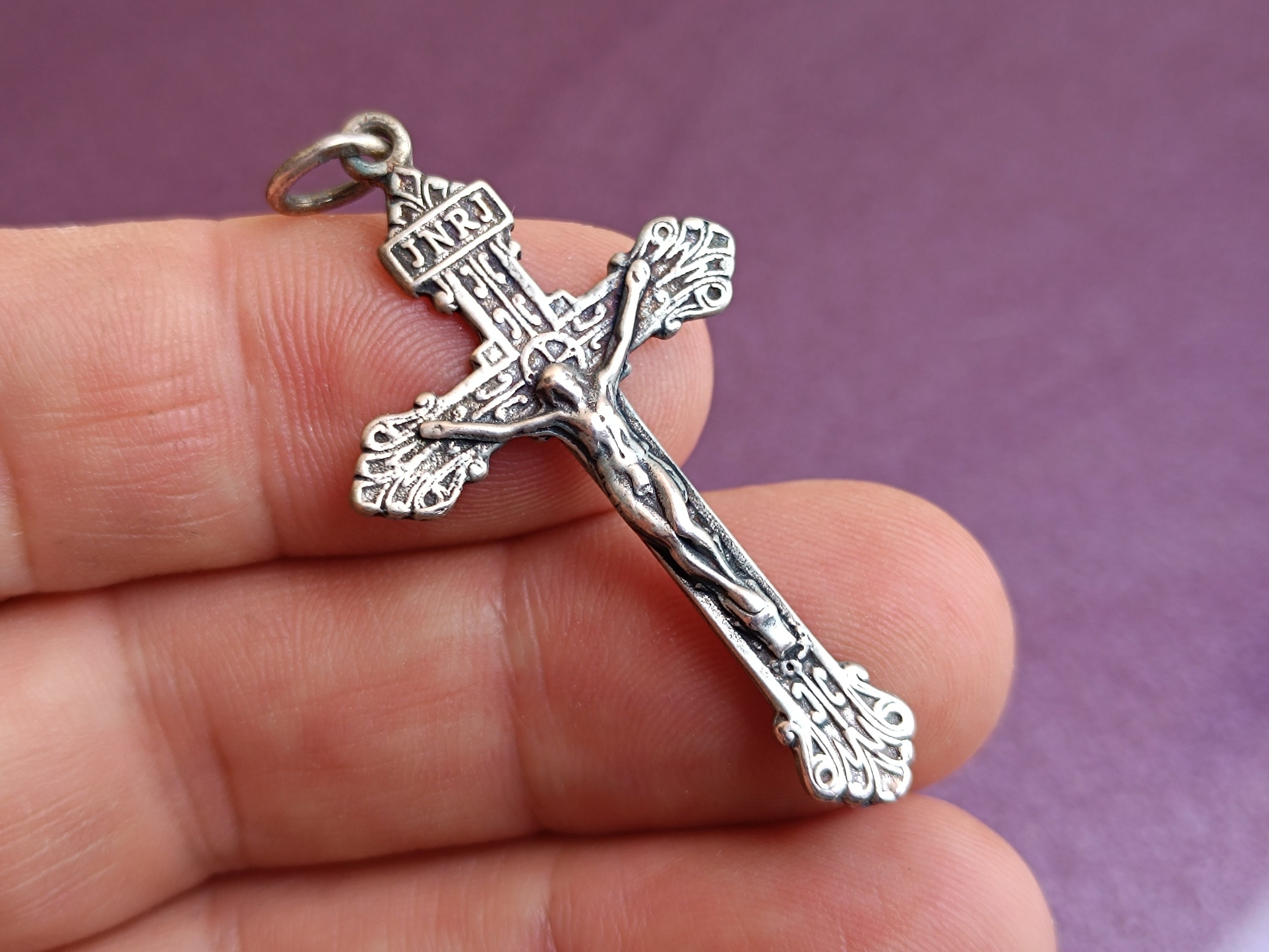 1970 Religious Silver Cross Pendant, Jesus Cross, Religious Cross, Old ...