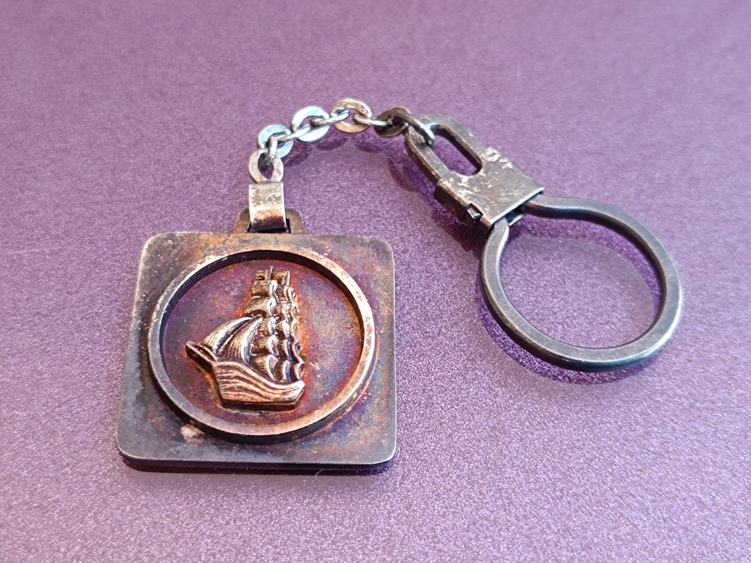 1950 Silver 915 Ship Key Chain, Silver Keychain, Antique Silver Charm ...