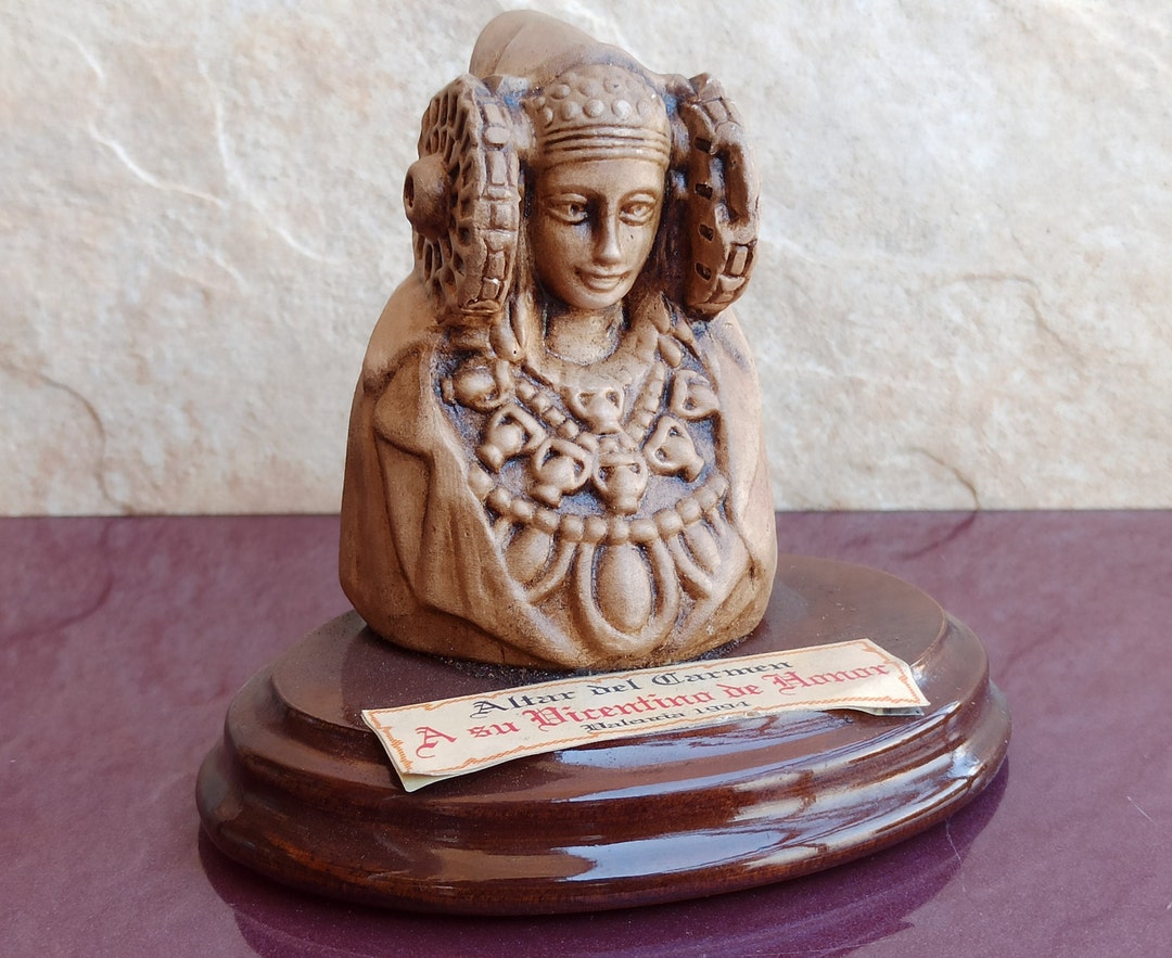 Figure Lady of Elche, Reproduction in Ceramic and Wooden Base, Figura ...