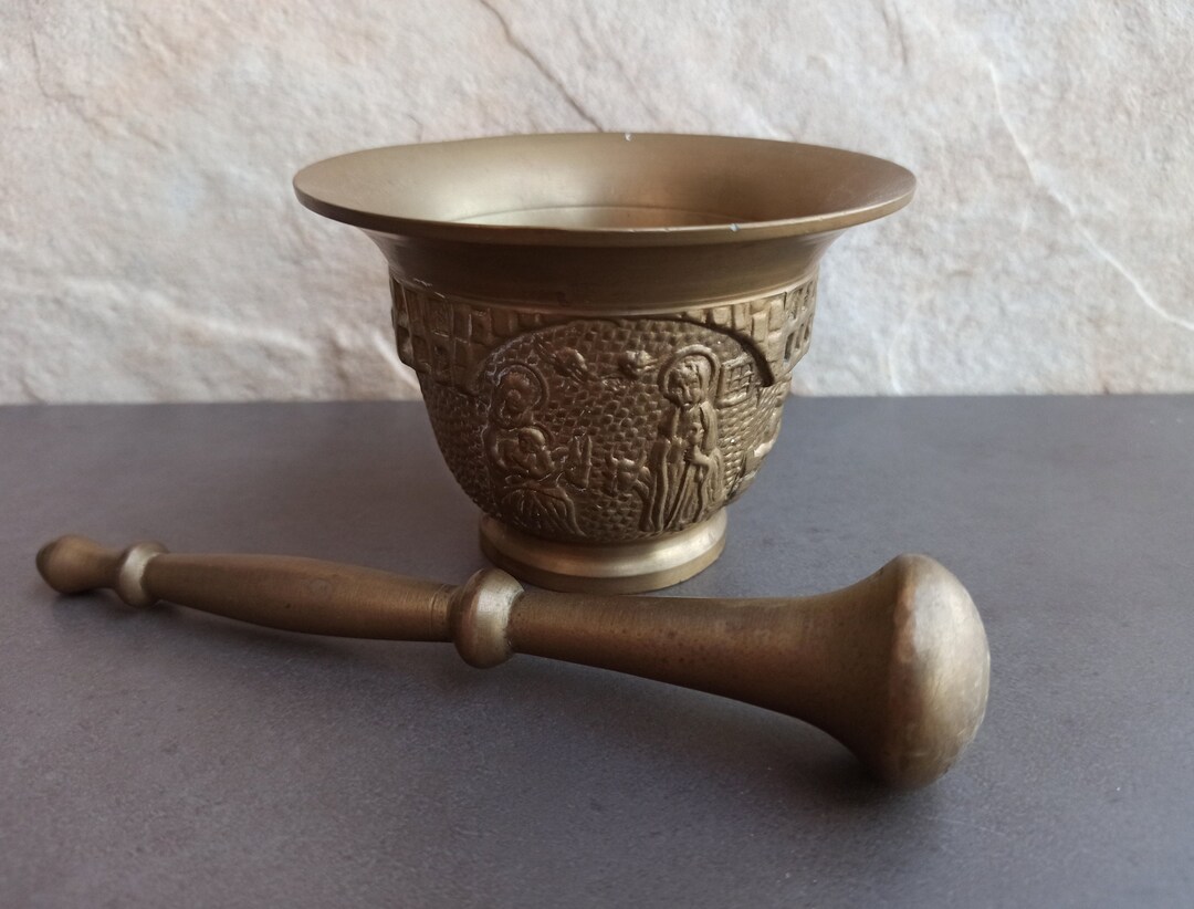 Birth of Jesus, Antique Religious Brass Mortar and Pestle, Vintage ...