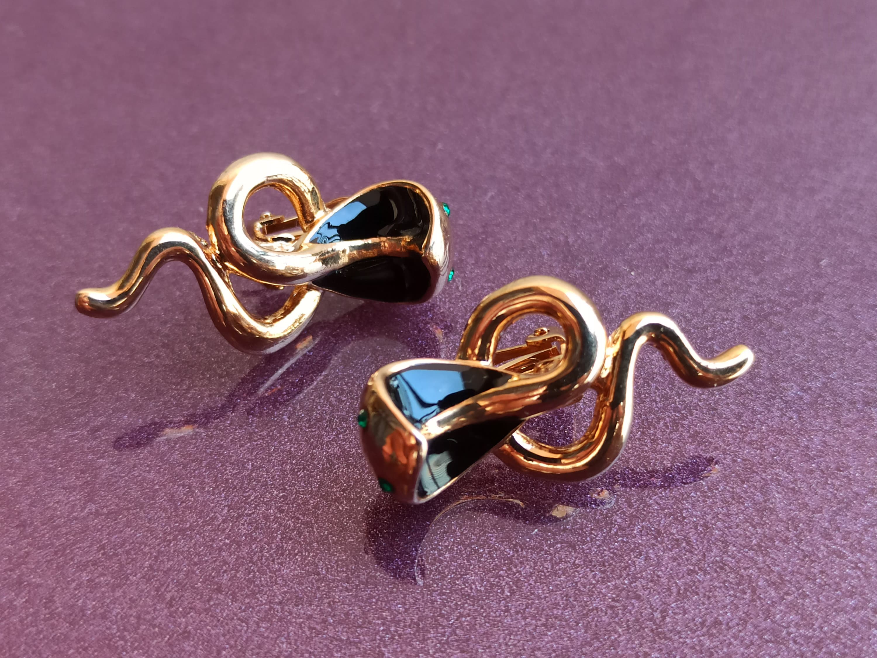 Snakes Gold Filled Clips Snakes Earrings Snakes Green Stone - Etsy