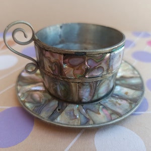 1950 Mother of Pearl Tea Set, Cup and Plate, Mother of Pearl Round ...