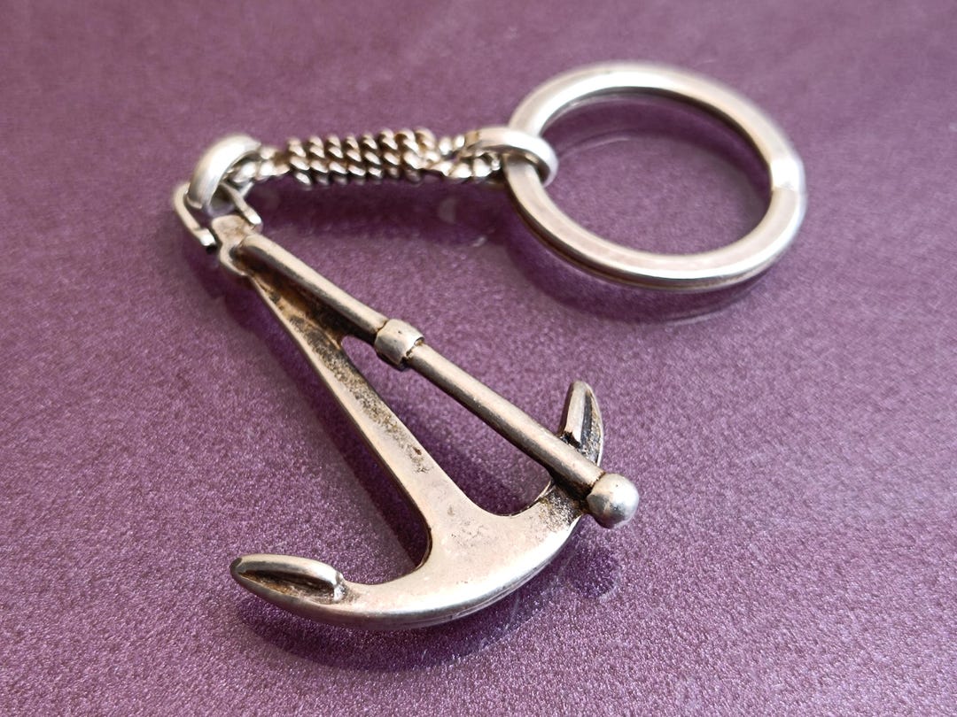 Silver Anchor Handmade Key Chain, Silver Keychain, Antique Silver Charm ...