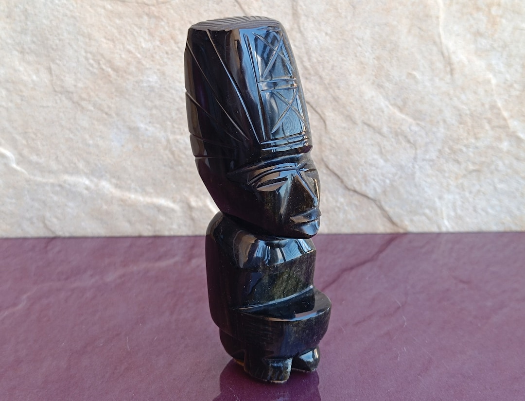 1970 Aztec God of Health and Medicine, Black Obsidian Figure ...