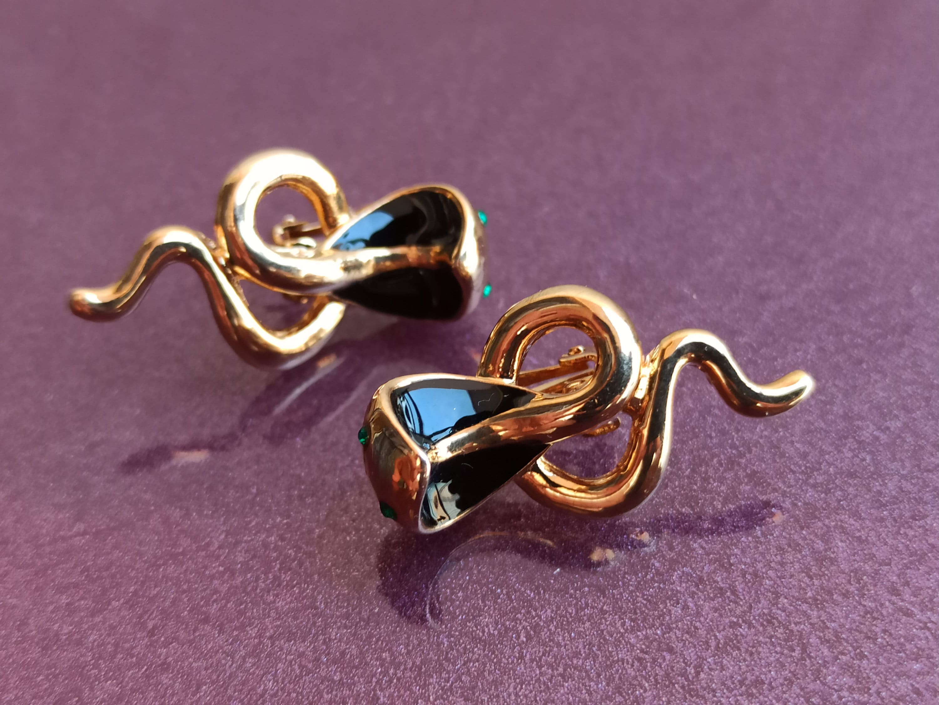 Snakes Gold Filled Clips Snakes Earrings Snakes Green Stone - Etsy