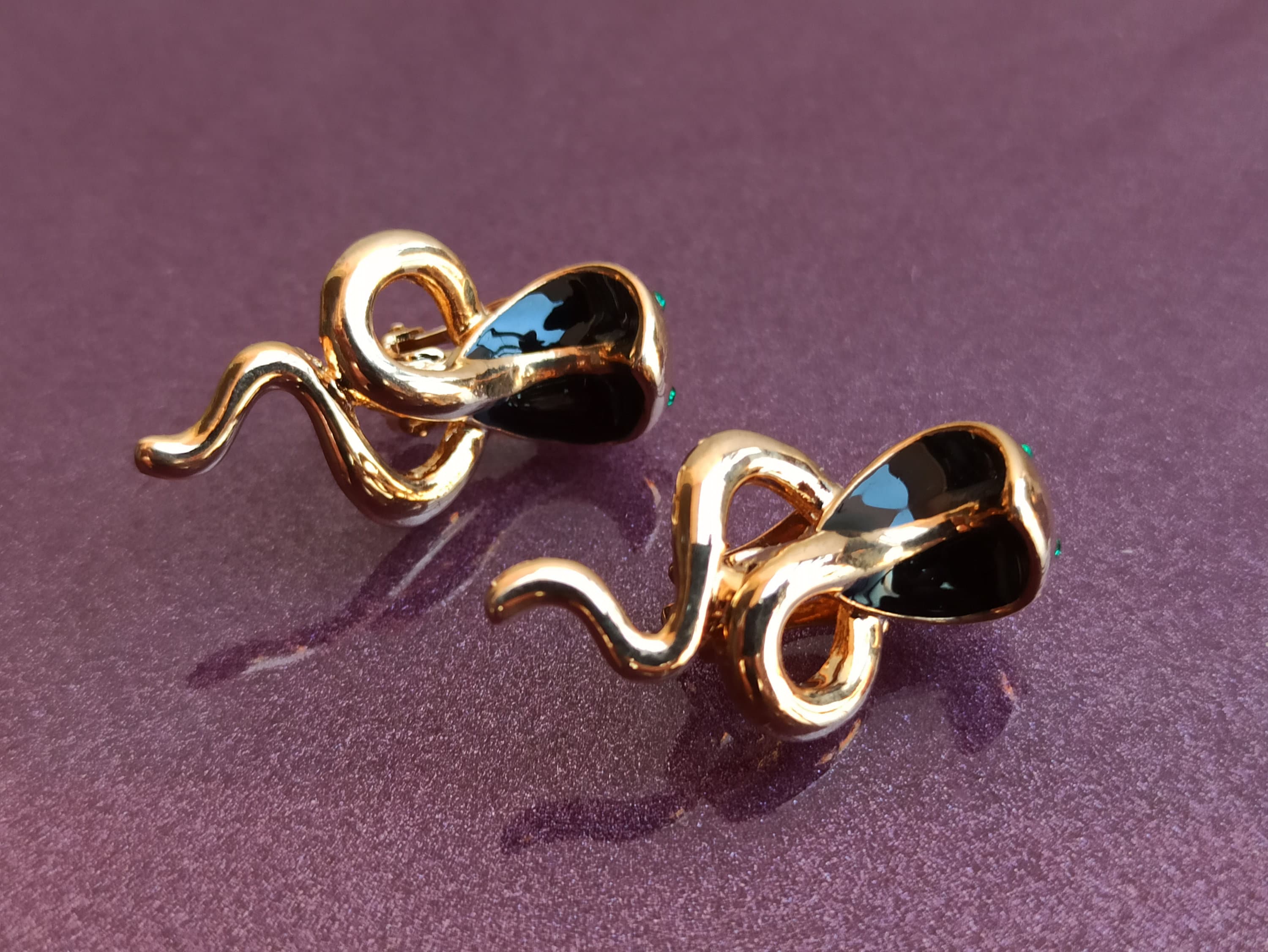 Snakes Gold Filled Clips Snakes Earrings Snakes Green Stone - Etsy