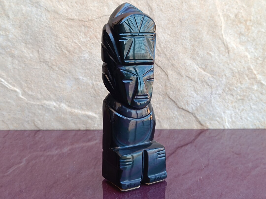 1980 Aztec God of Health and Medicine, Black Obsidian Figure ...