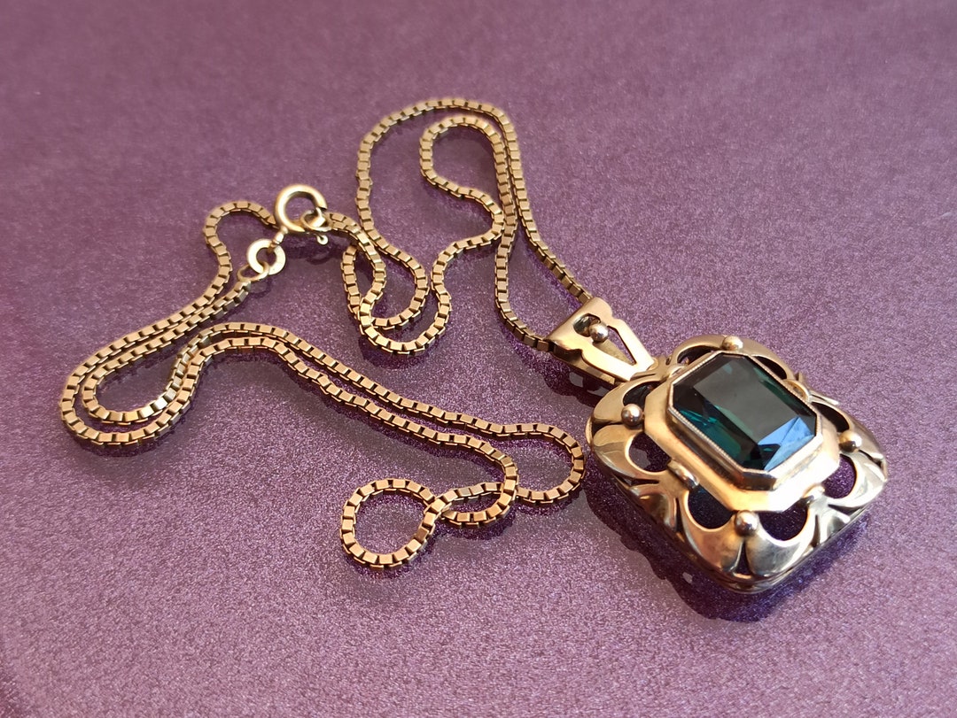 333 Gold Emerald Necklace, Antique 333 Gold Choker, Gold Vintage ...