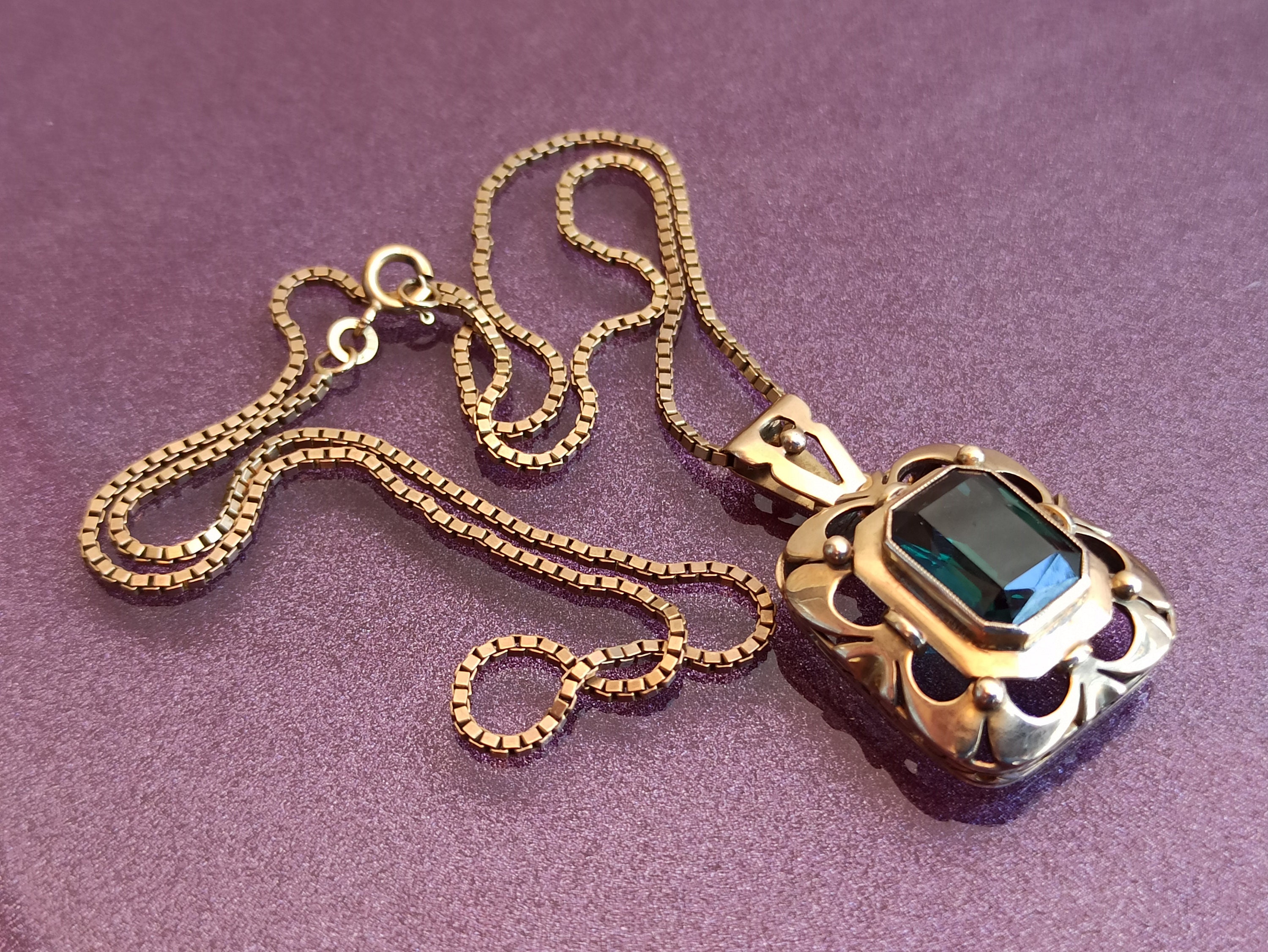 333 Gold Emerald Necklace, Antique 333 Gold Choker, Gold Vintage ...