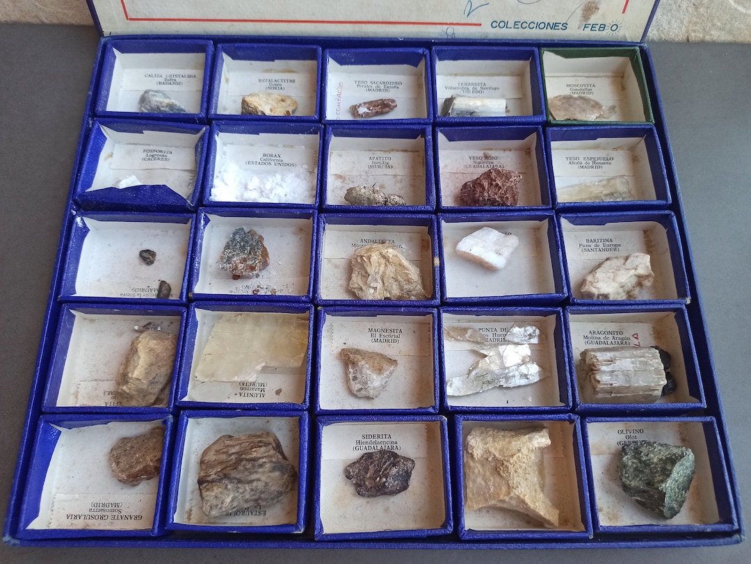 Antique Minerals Collection, Rock Set, Fossil and Mineral Set ...