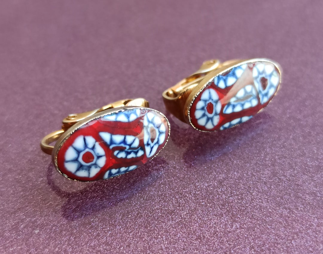 Porcelain Gold Filled Clips, Vintage Earrings, Ceramic Clips, Old ...