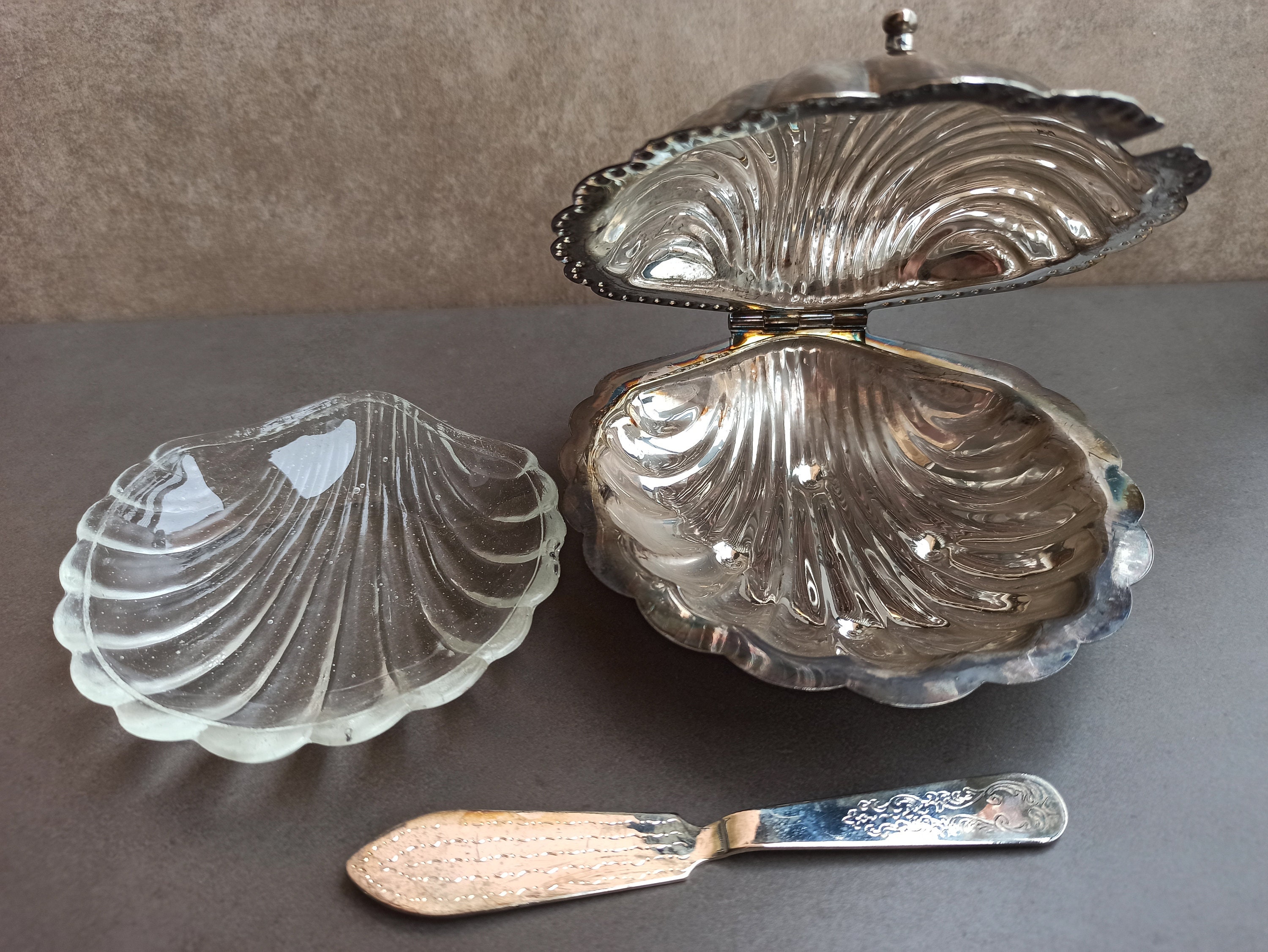 Kitchen & Dining Home & Living Shell Butter Dish Silver Plated Shell ...
