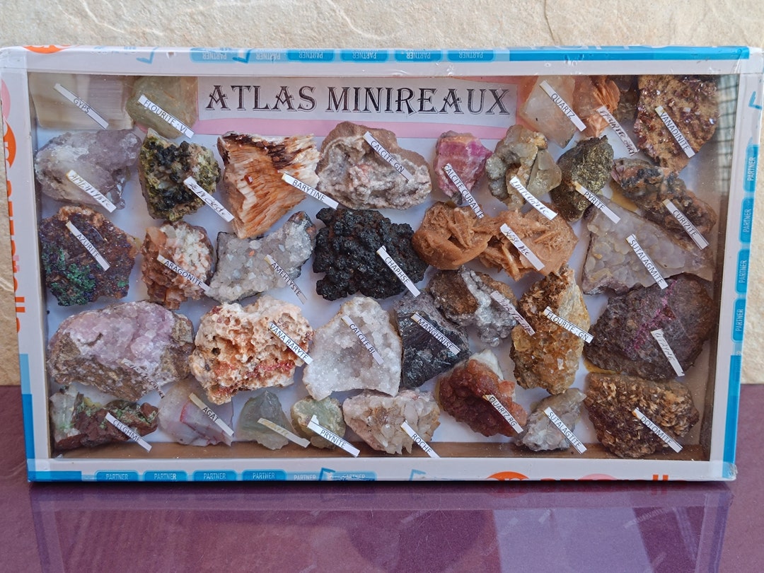 Mineral Set of 34, Rough Crystals, Antique Gemstone Set, Raw Natural ...