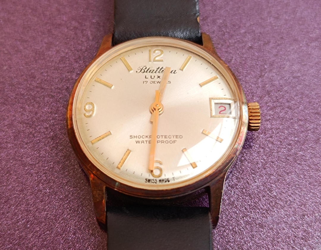 1950s Blattina Luxe Gold Filled Plaque G10 17 Rubis Swiss Mechanical ...