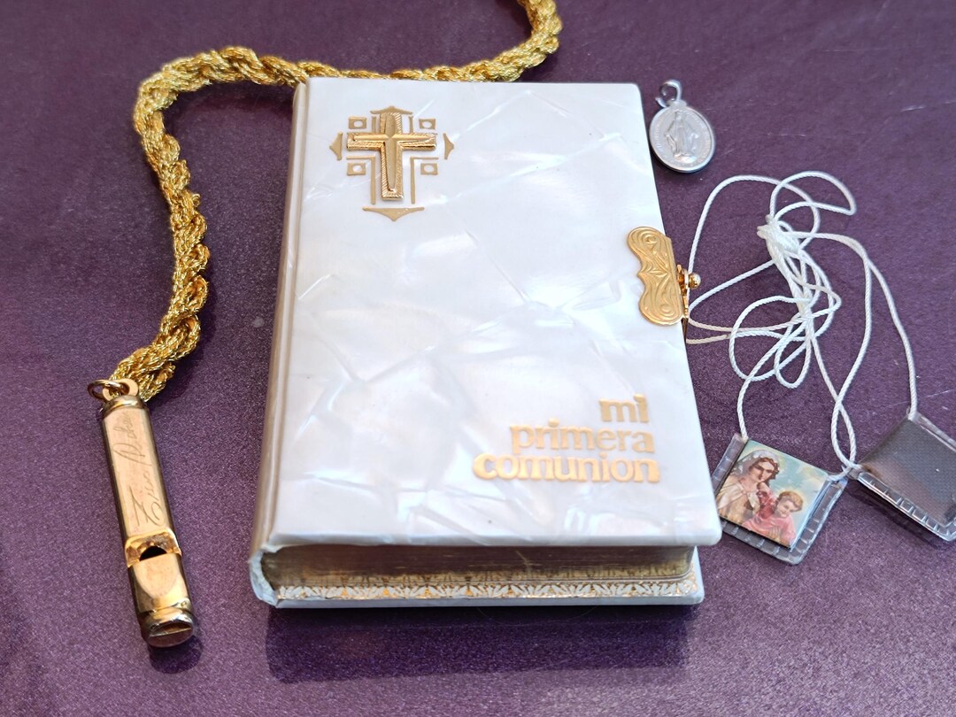 1973 Religious Book, Children's Bible, Virgin Mary Pendant, Whistle and ...