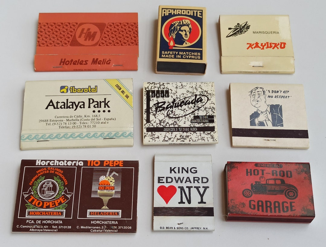 Set of 9 MATCHBOX 1980, Antique Matches, Various Design, Made in Spain ...