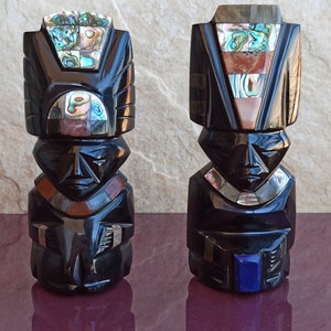 SET Black Obsidian Inca God Figurine, Obsidian Skull Huge, Carved ...