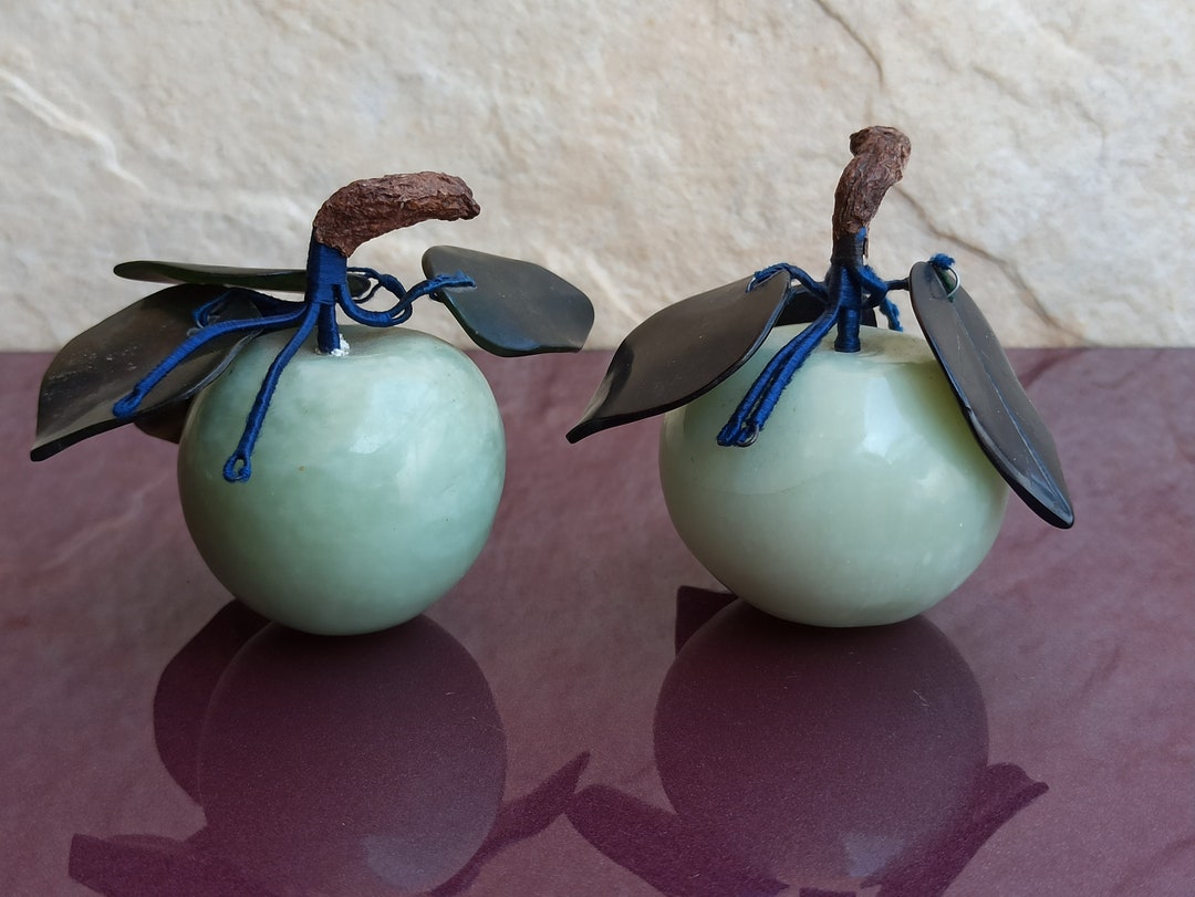Pair Jade Apples, Vintage Jade Apple Stone, Natural Jade Gemstone Grape ...