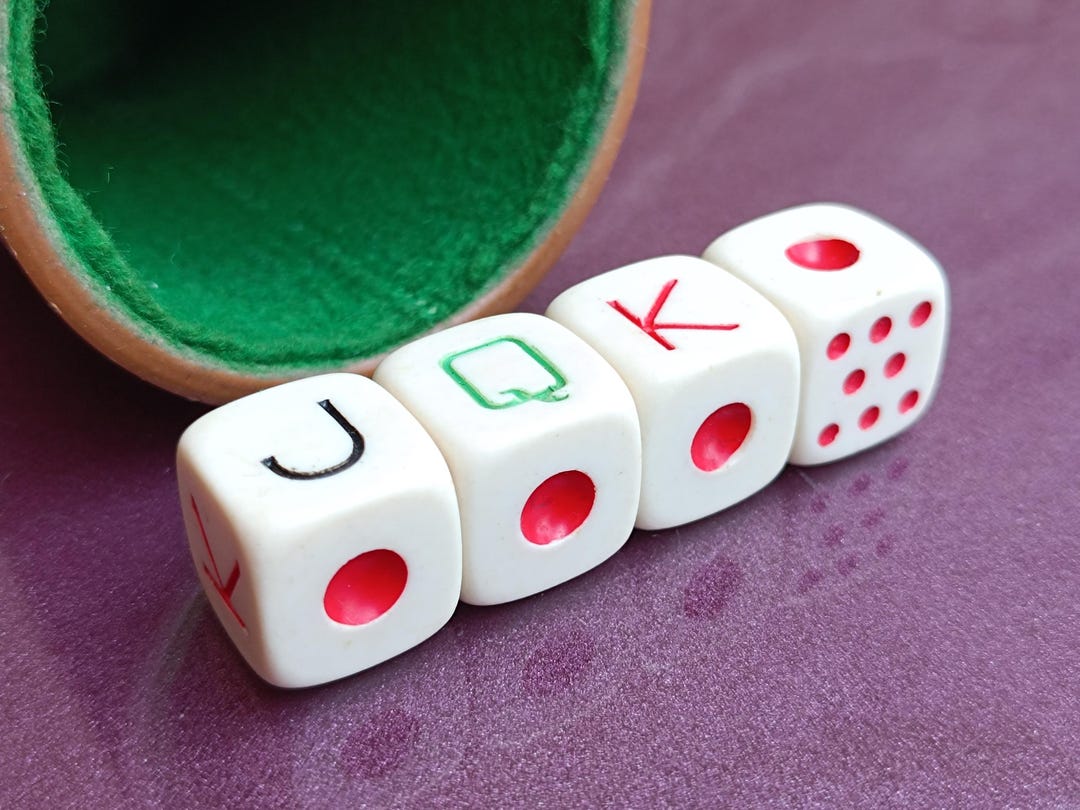 1980s Poker Americano Dice Set, Vintage Complete Set, Poker Dice, Set ...