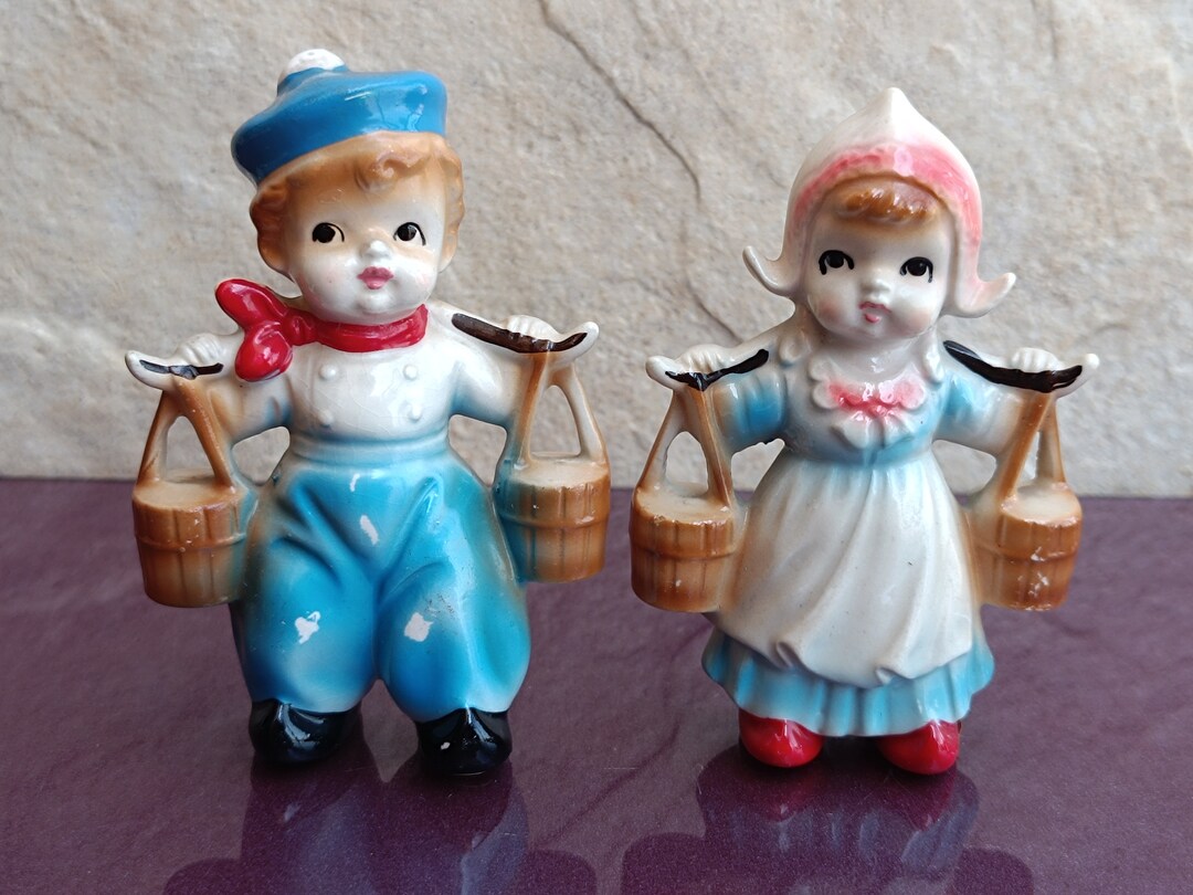 1960 EIHO Japan Figures, Japan Porcelain, Girl and Boy Carry Water ...