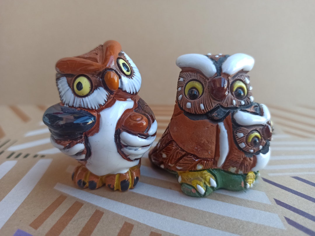 Antique Owls Set, Cute Clay Owls, Collectible Birds, Collectible Owls ...
